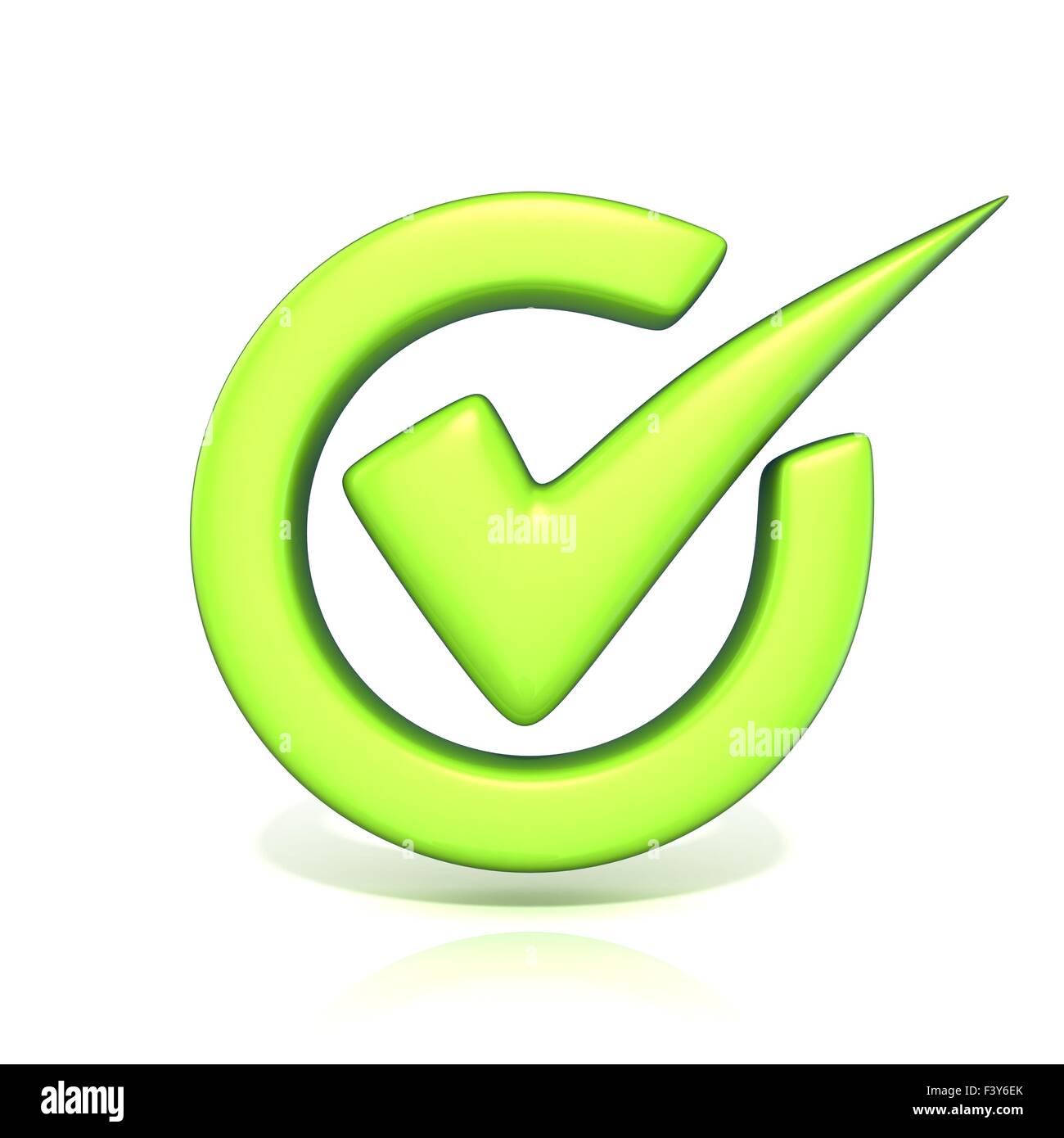 Green correct check mark in circle. 3D render illustration isolated on ...