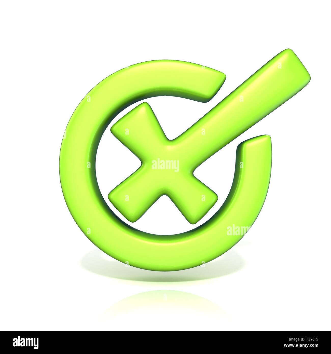 Green incorrect check mark in circle. 3D render illustration isolated ...