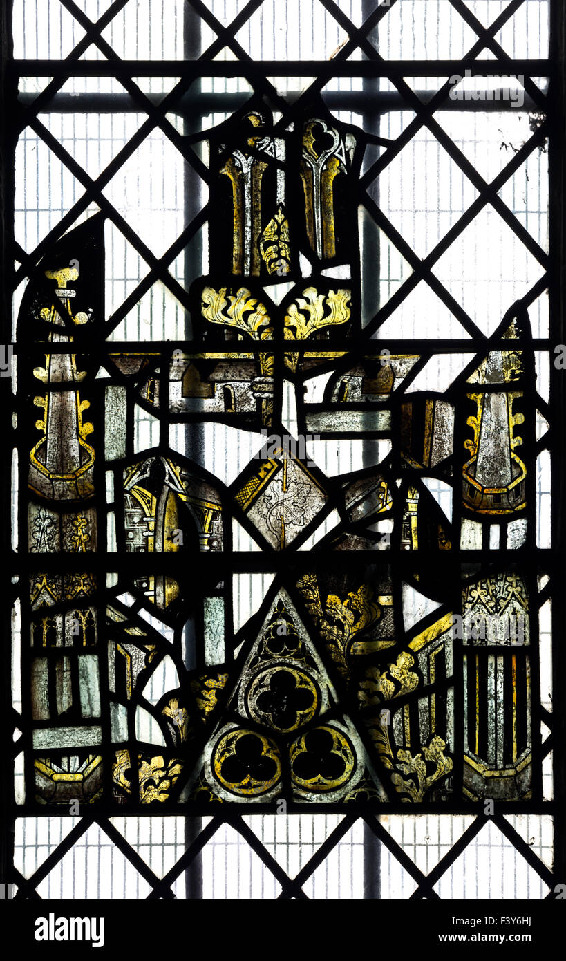 Medieval stained glass fragments, St. Lawrence`s Church, Towcester ...