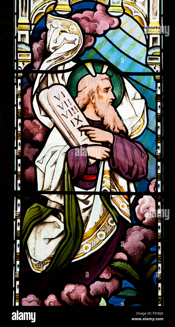Moses stained glass, St. Lawrence`s Church, Towcester, Northamptonshire ...