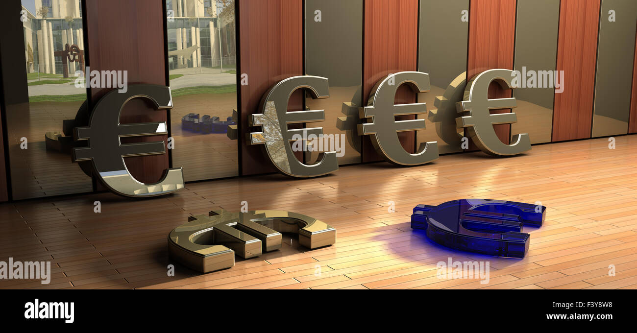 Euro symbols in an aisle with wooden panels Stock Photo - Alamy