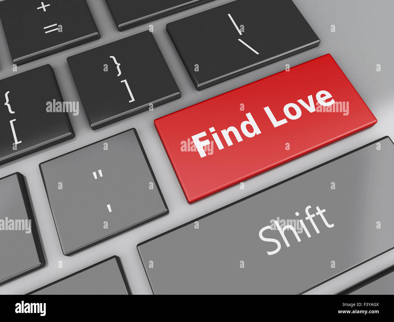 3d renderer image. Computer keyboard with Love button. Find Love ...