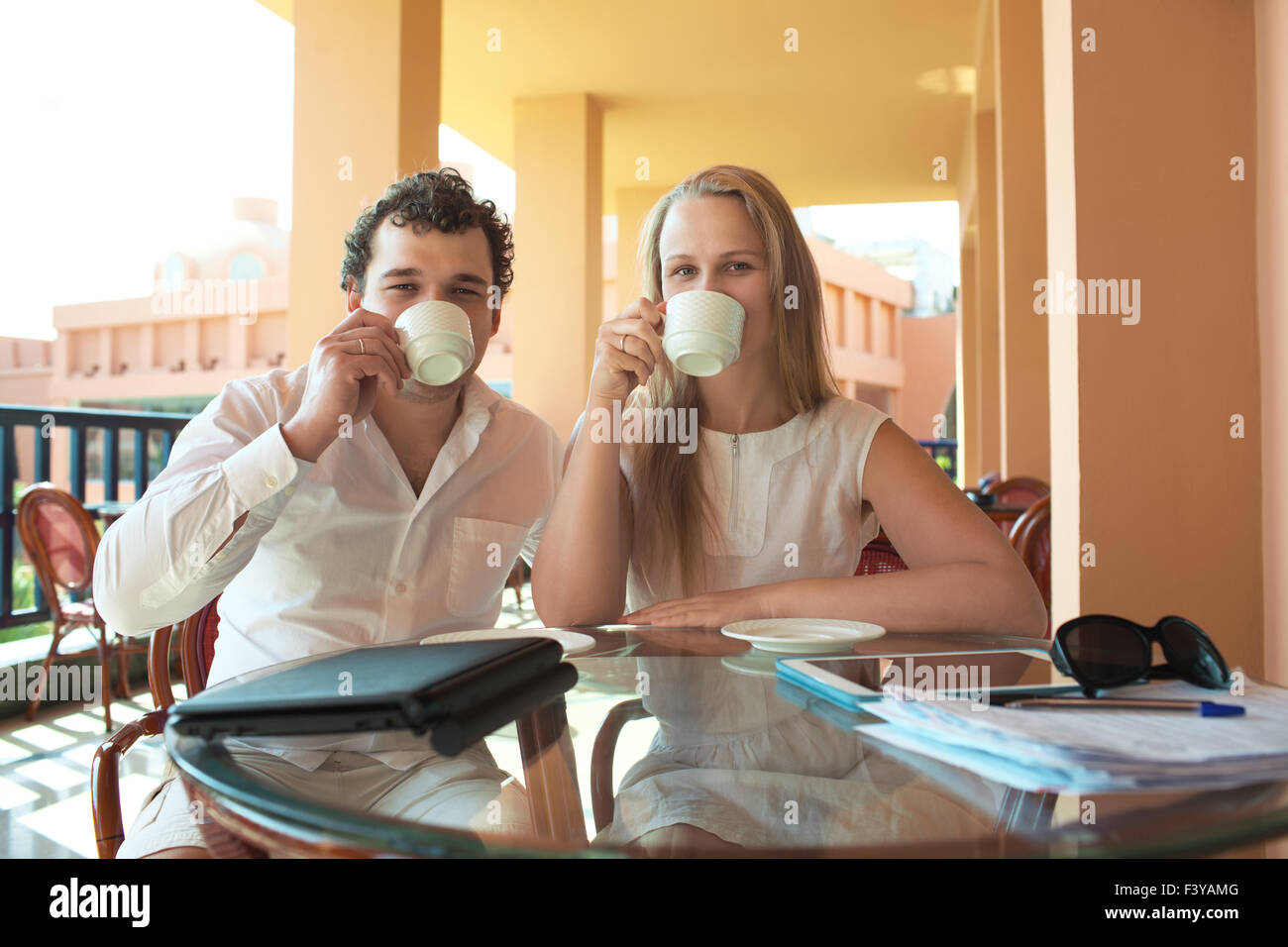 Drinking coffee on the balcony hi-res stock photography and images - Alamy