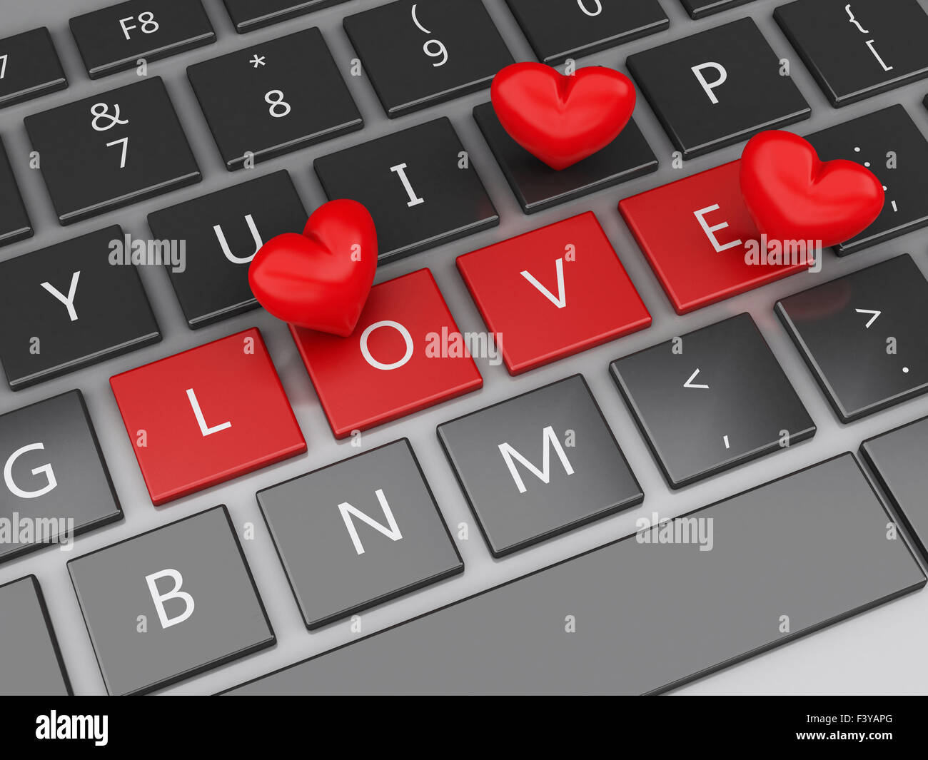 3d renderer image. Computer keyboard with Love buttons and red heart ...
