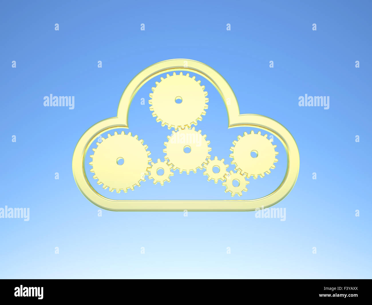 Golden Cloud Computing Icon on blue Sky Stock Photo - Alamy