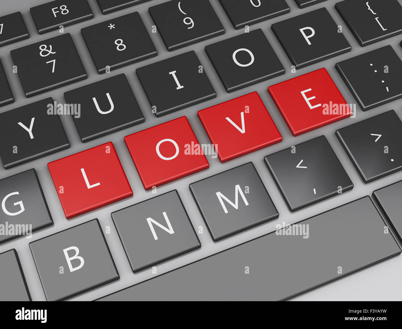 3d renderer image. Computer keyboard with Love buttons. Find Love ...