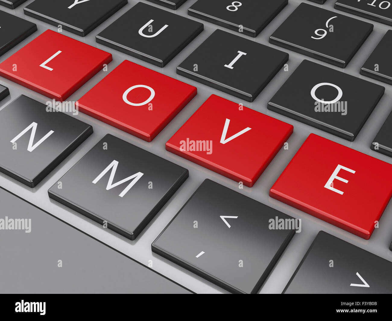 3d renderer image. Computer keyboard with Love buttons. Find Love ...