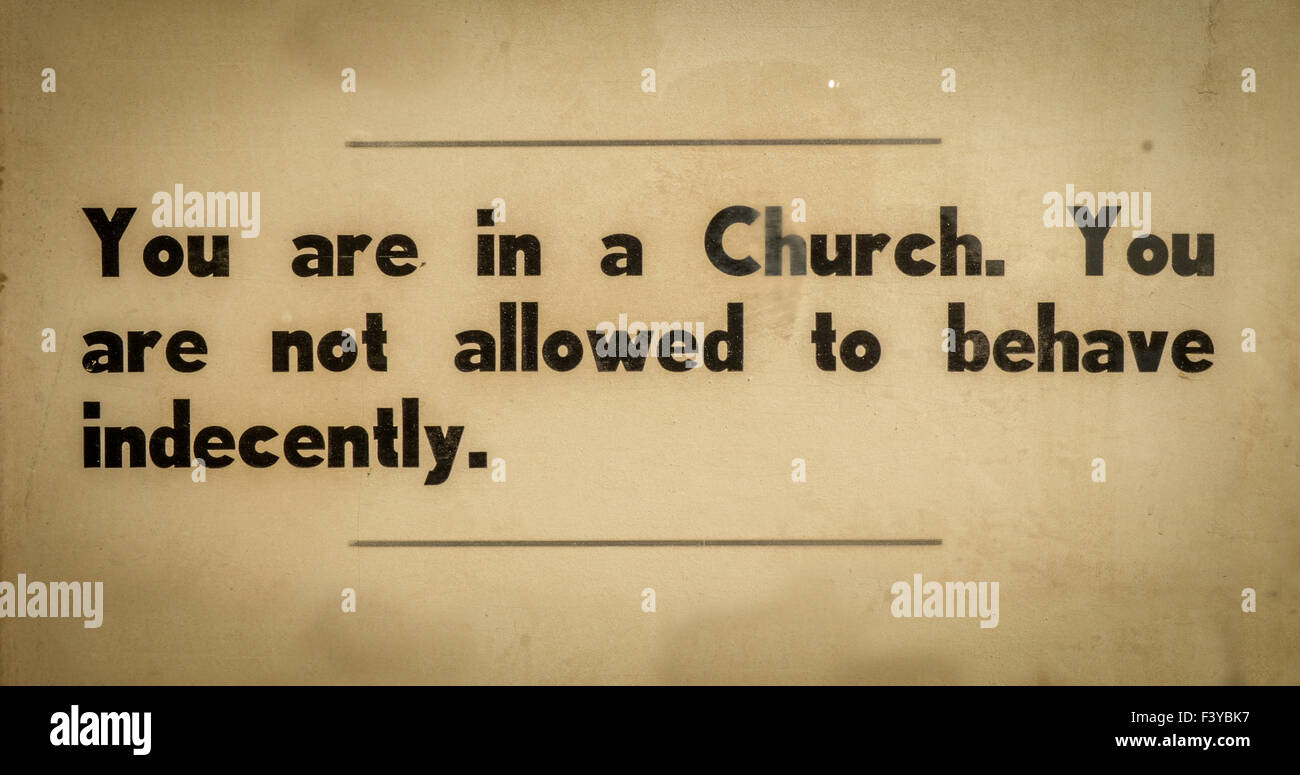 Vintage Church Rules Sign Stock Photo - Alamy