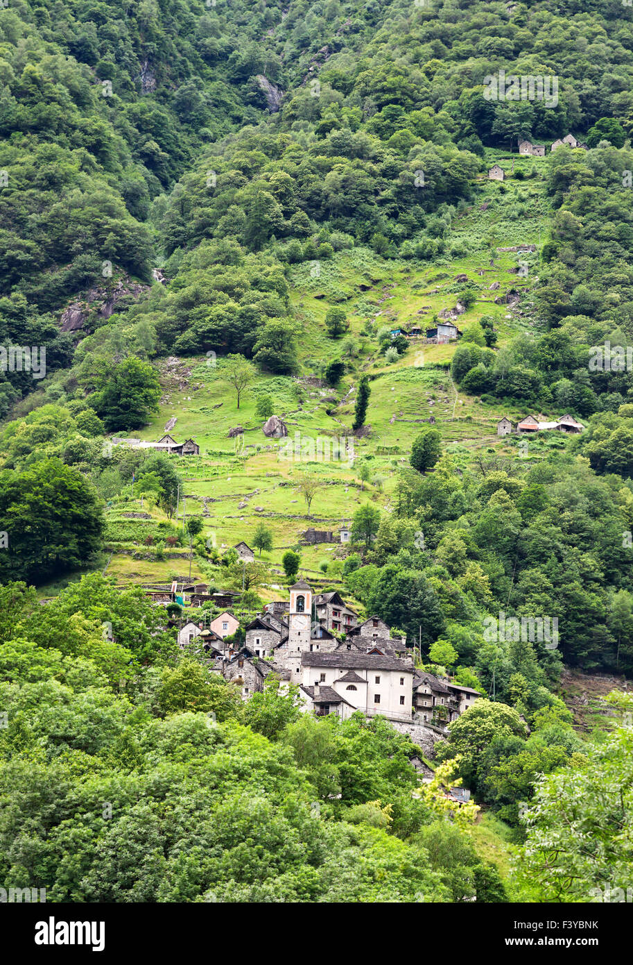 Small village on the mountain slope Stock Photo - Alamy
