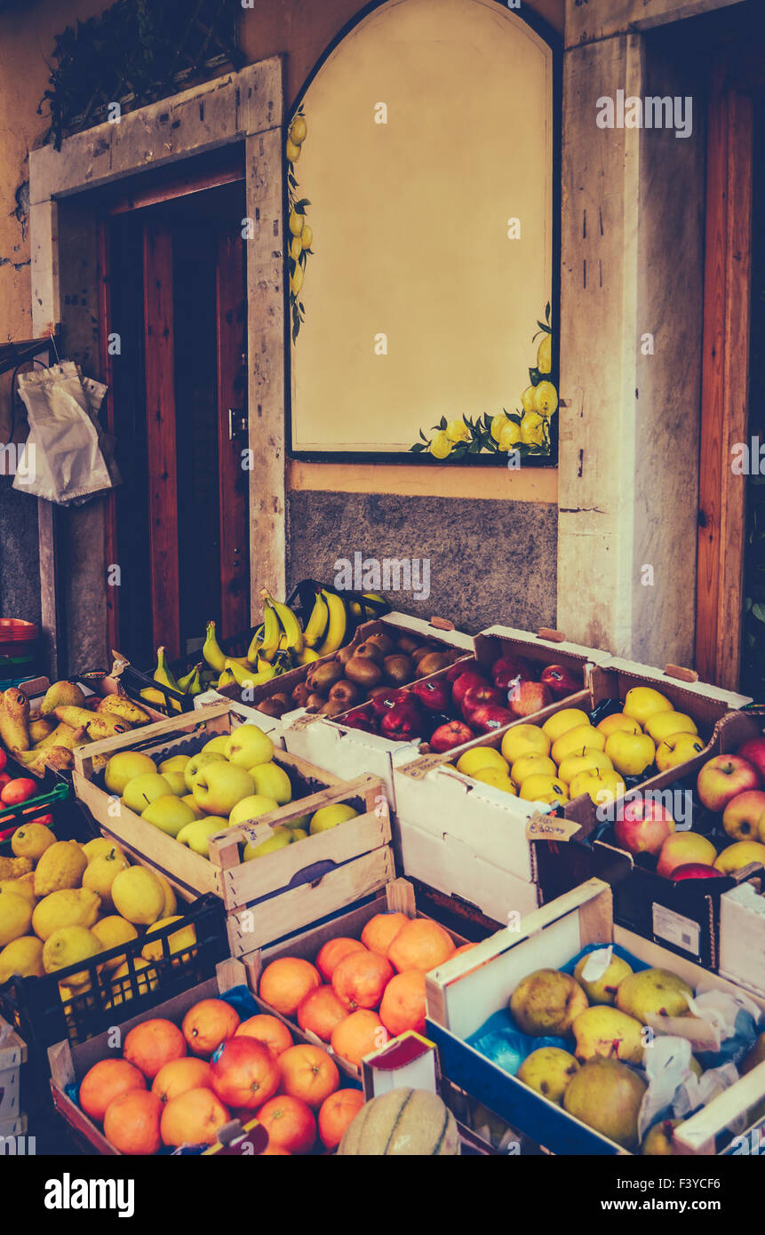 Vintage European Fruit Market Stock Photo - Alamy