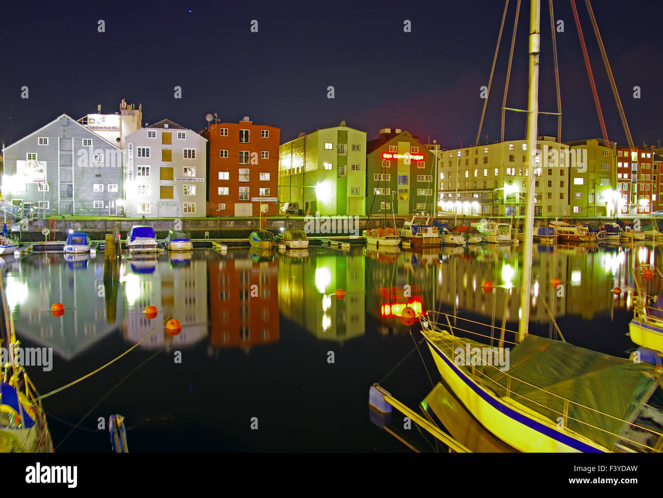 the town Trondheim at night Stock Photo - Alamy