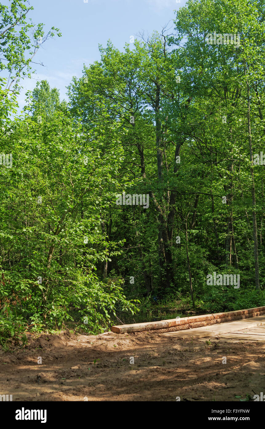 Wooden bridge over small river Stock Photo - Alamy