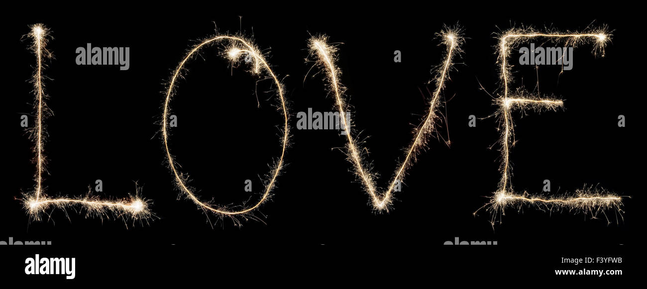 word love from sparkler Stock Photo - Alamy