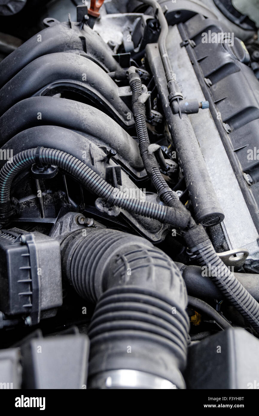 A black interesting car engine close up Stock Photo - Alamy