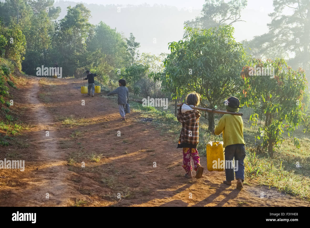 Children fetching water, Kalaw, Myanmar, Asia Stock Photo - Alamy