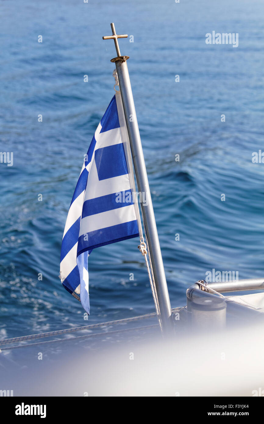 Photo of the Greek flag on the ship Stock Photo - Alamy