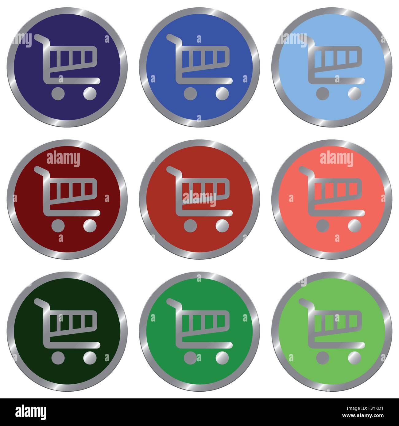 Set of glossy round flat cart icon in 9 colors. Well organized layer ...