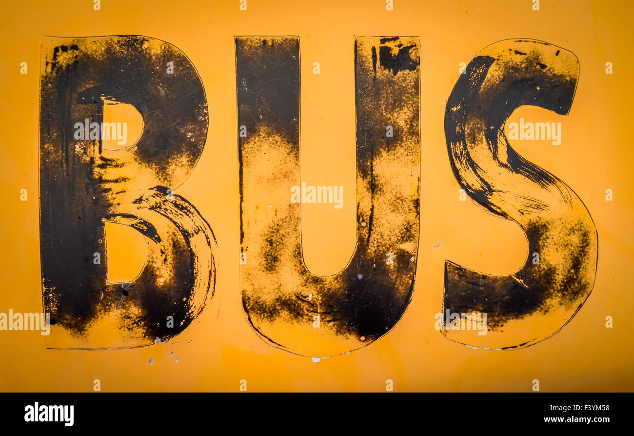 Aged Yellow Bus Sign Stock Photo - Alamy