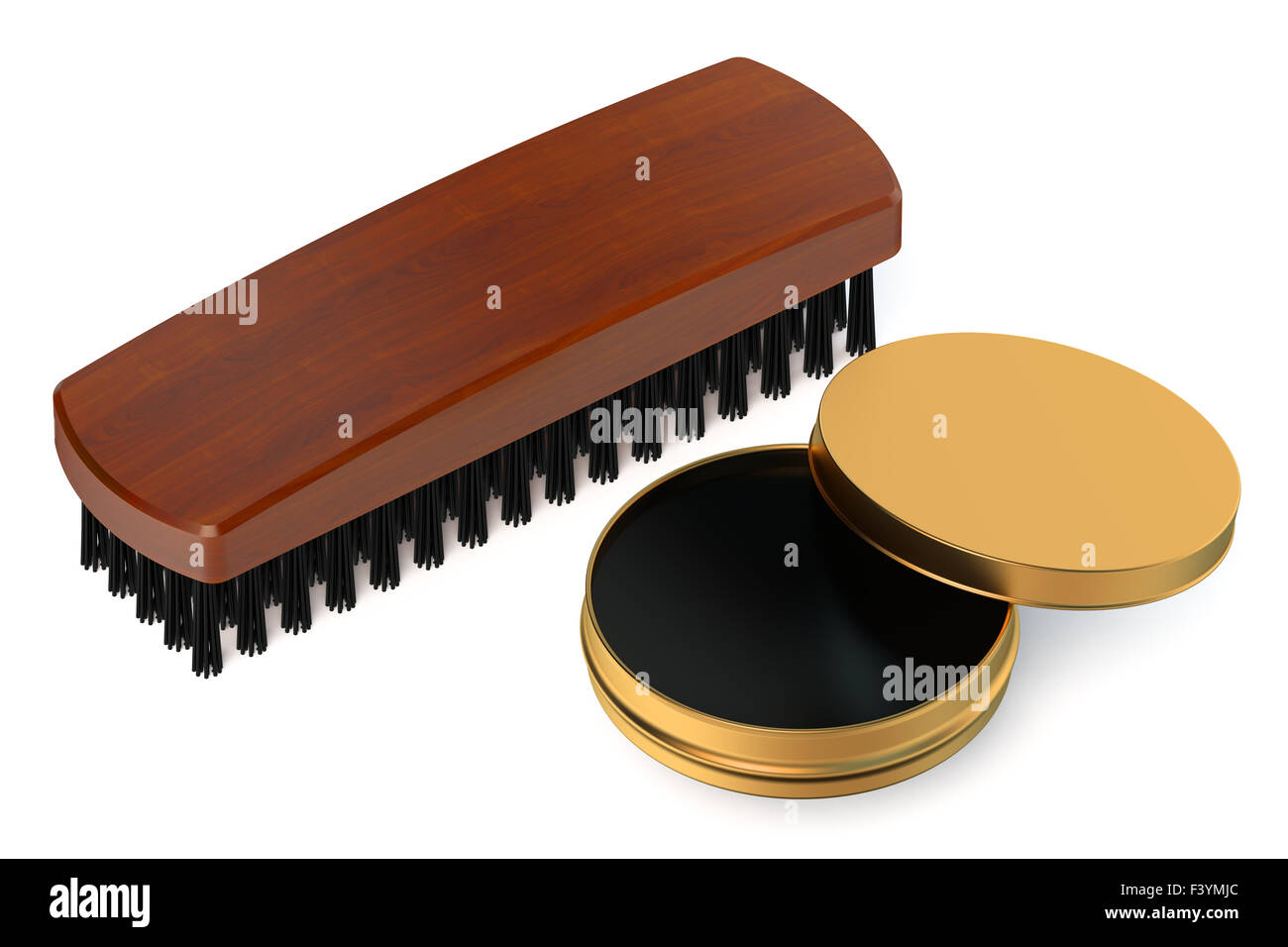 Shoe brush with can of shoe polish isolated on white background Stock ...