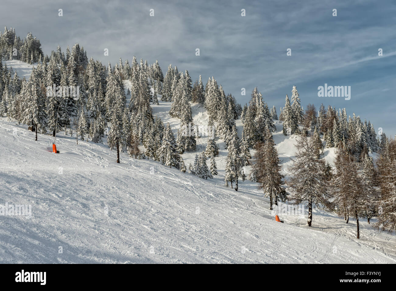 Ski slope on resort in Austrian Alps Stock Photo - Alamy