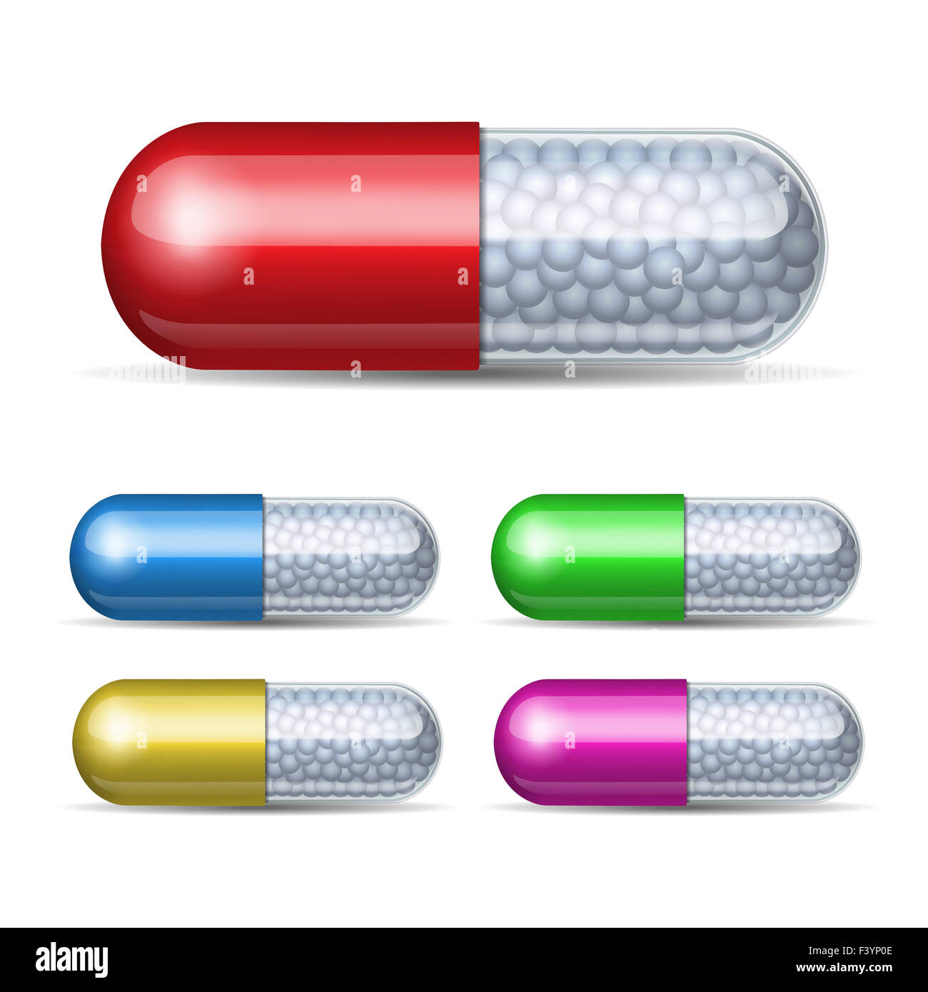 Set of medical capsule with granules Stock Photo - Alamy