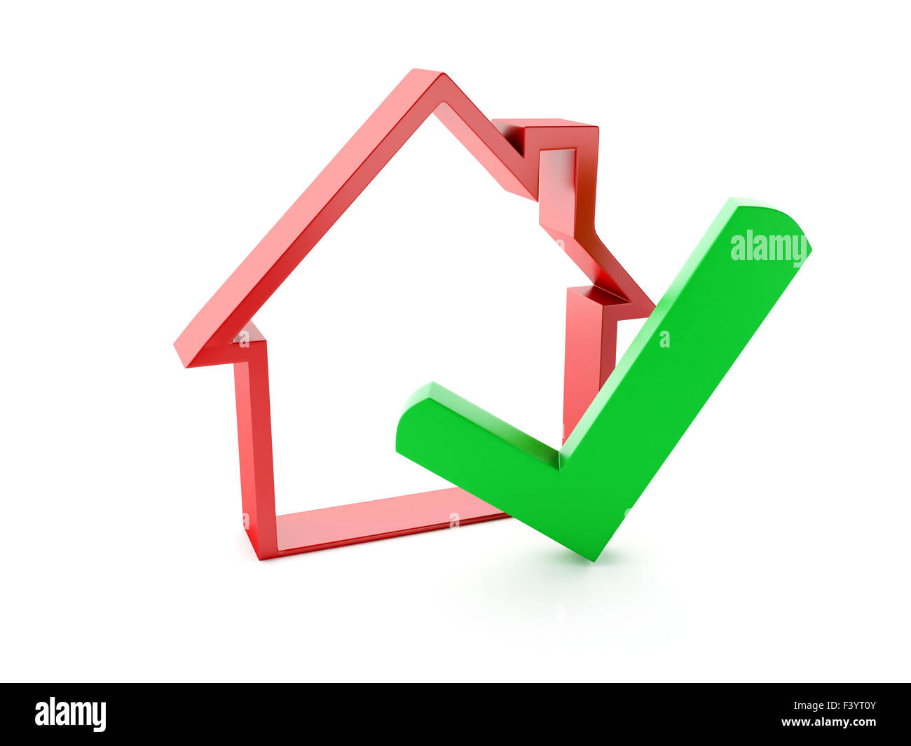 house and check mark on white background Stock Photo - Alamy