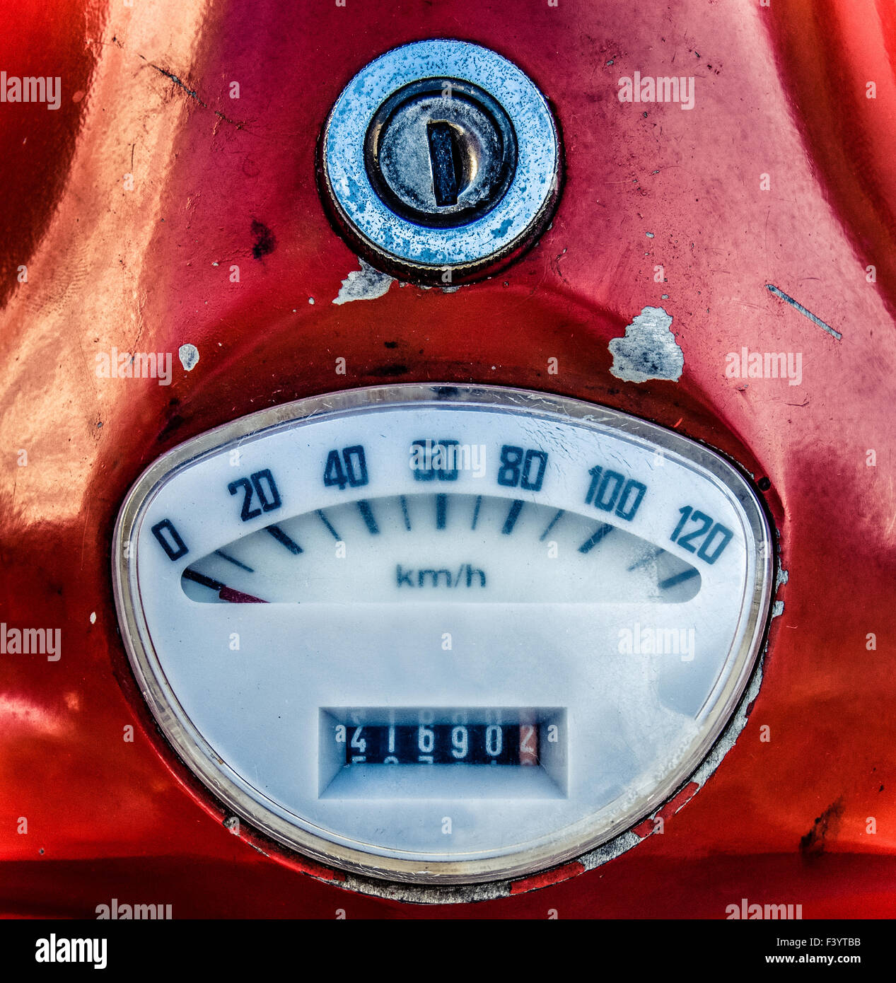 Vintage Red Italian Moped Speedometer Stock Photo - Alamy