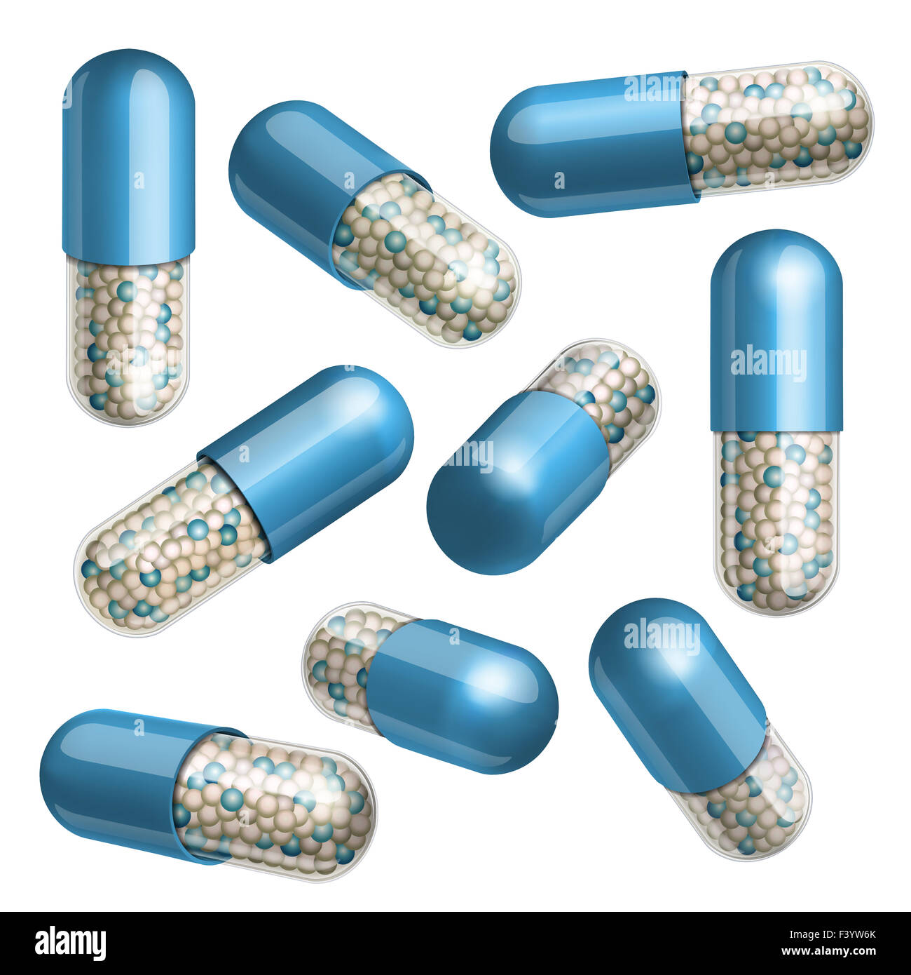 Medical blue capsule with granules Stock Photo - Alamy
