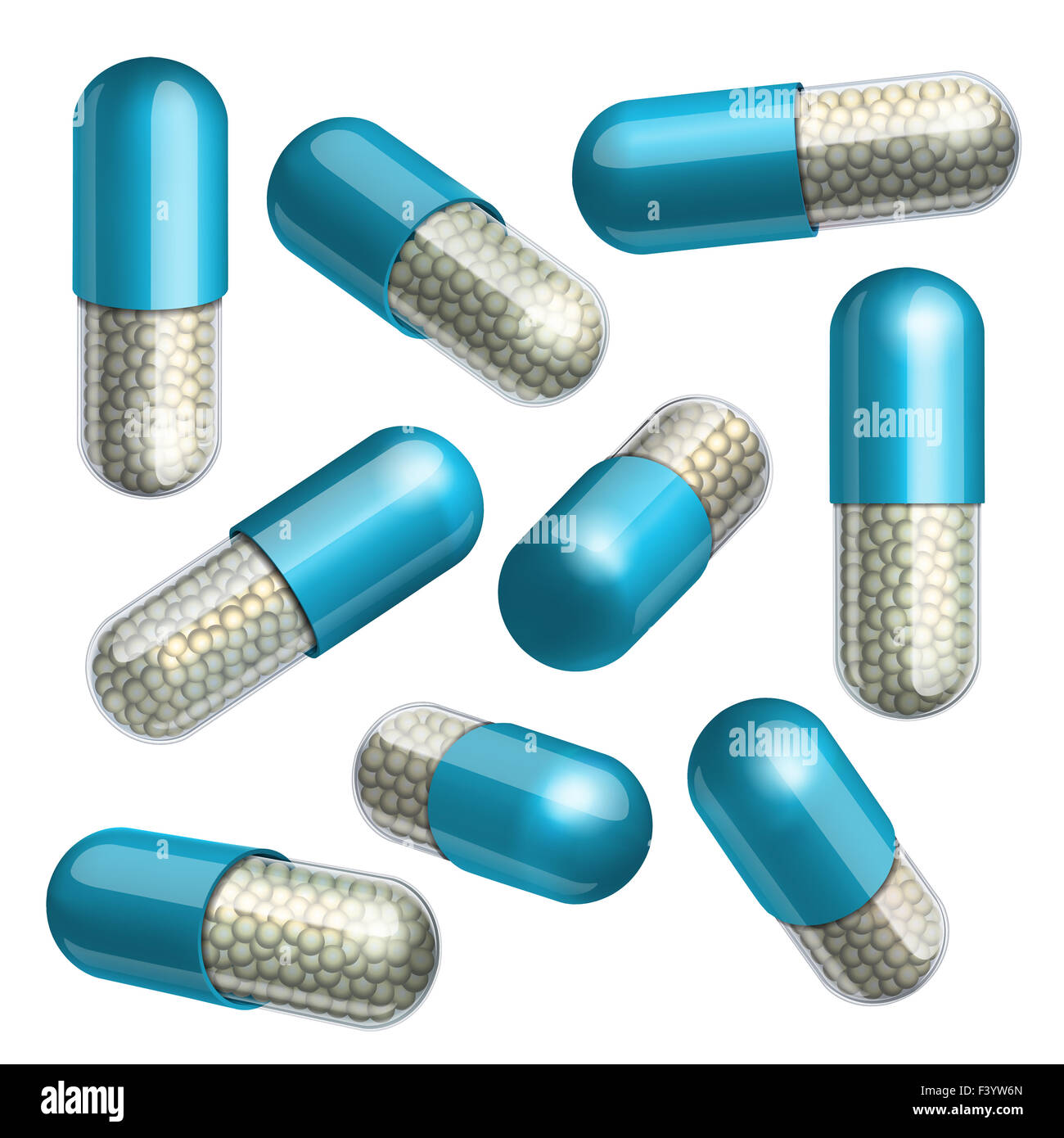 Medical blue capsule with granules Stock Photo - Alamy