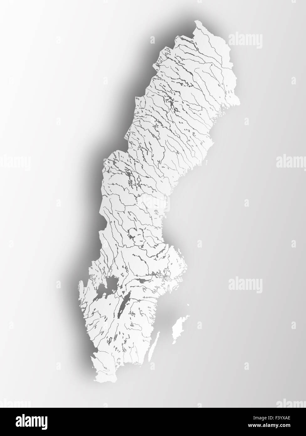 Map of Sweden with paper cut effect. Rivers and lakes are shown Stock ...
