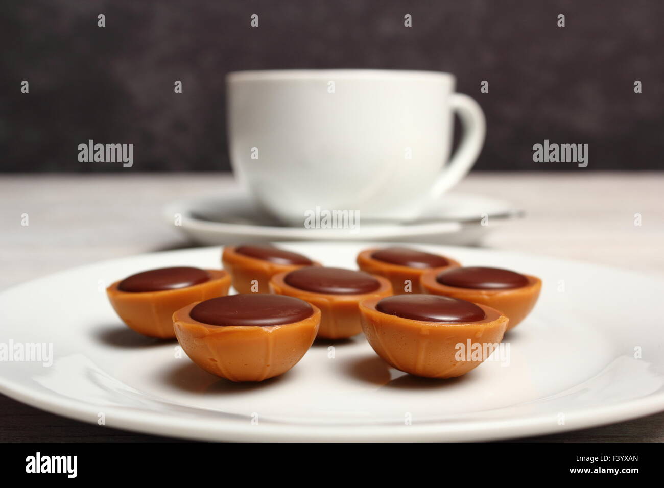Caramel Candy with Hazelnut and Chocolate Stock Photo - Alamy