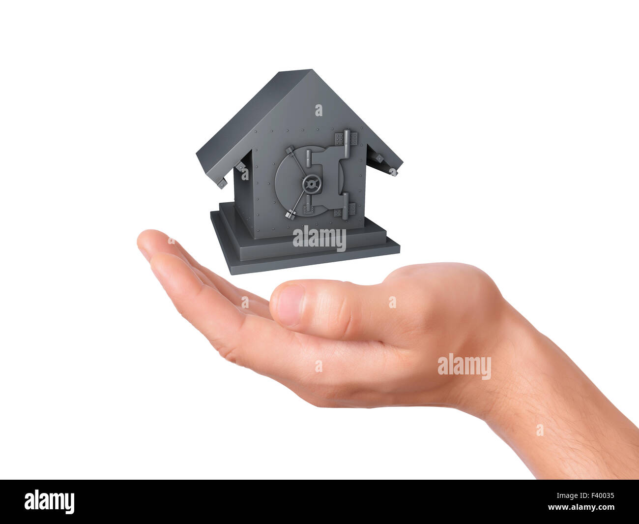 hand holding Bank Safe on white Background Stock Photo - Alamy