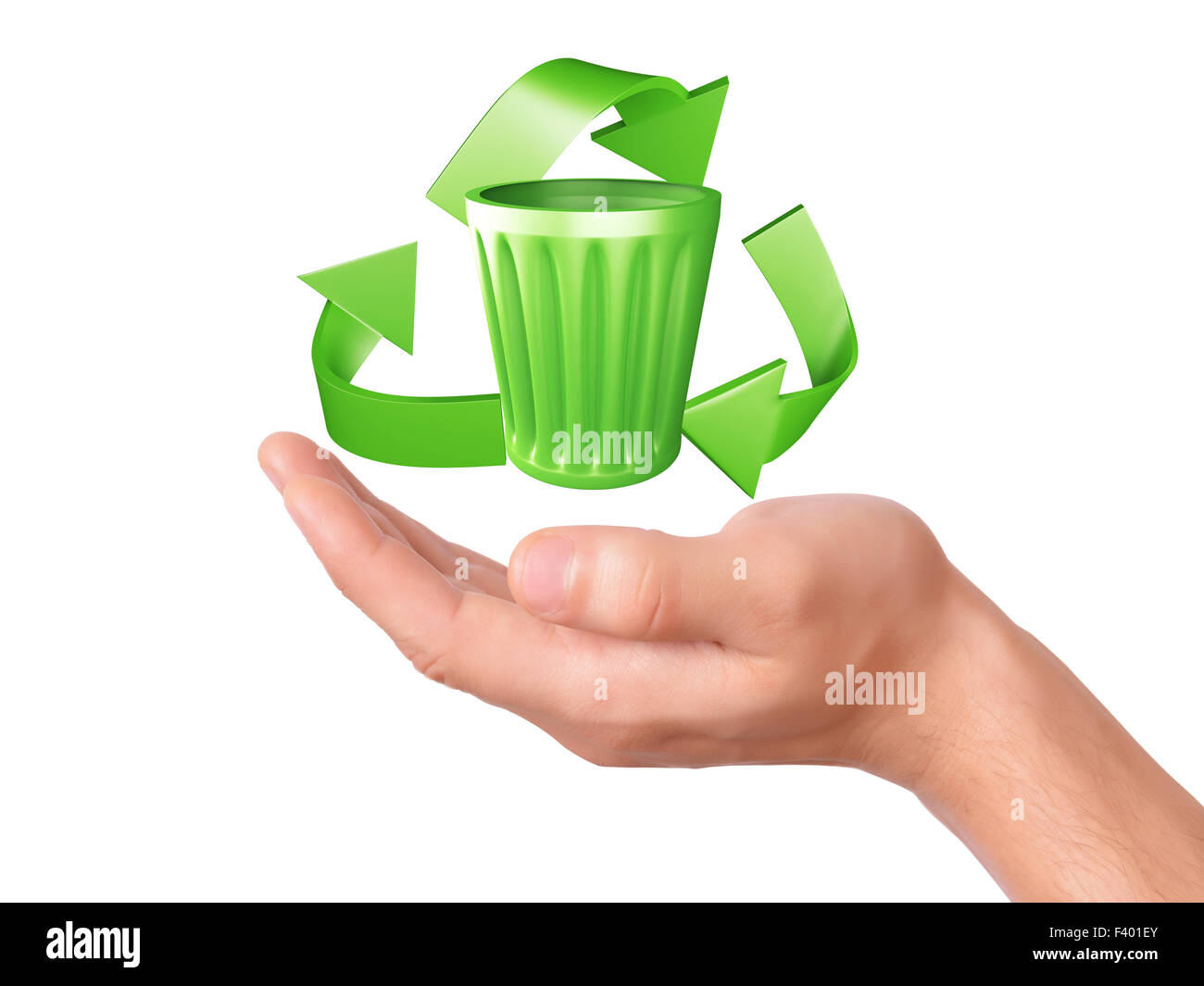 hand holding recycle bin on white background Stock Photo - Alamy