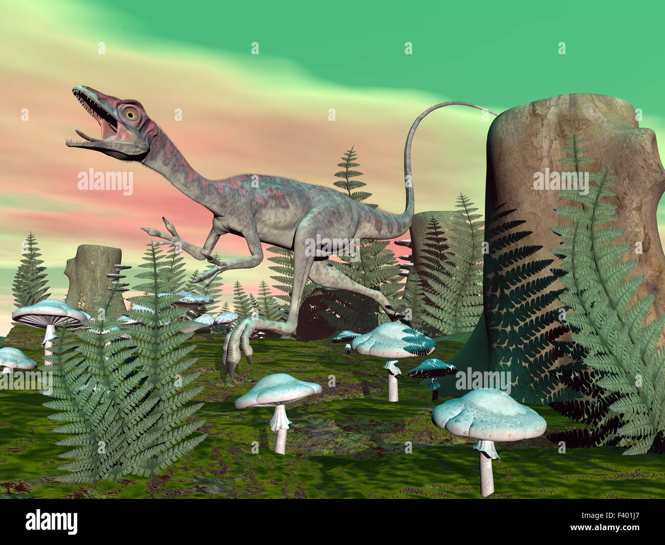 Compsognathus dinosaur - 3D render Stock Photo - Alamy