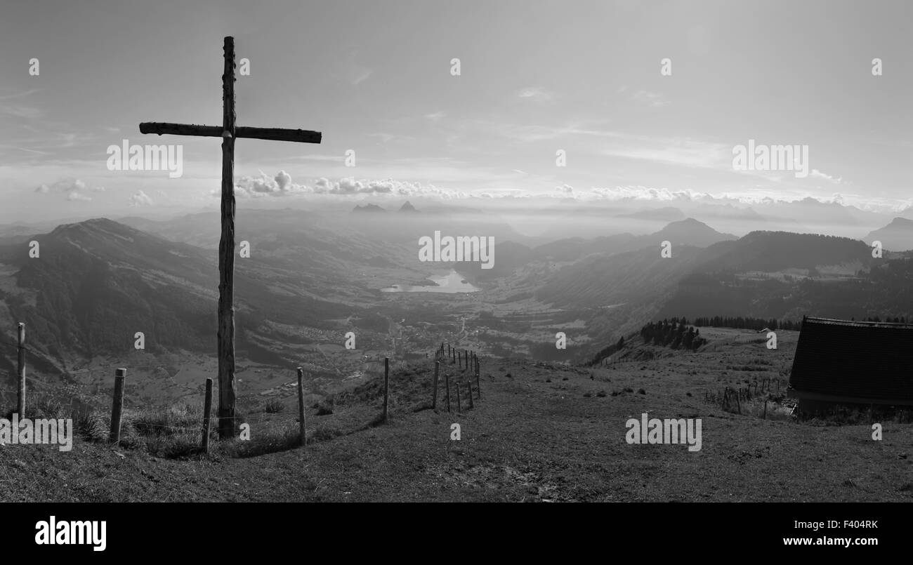 Peak with with summit cross Black and White Stock Photos & Images - Alamy