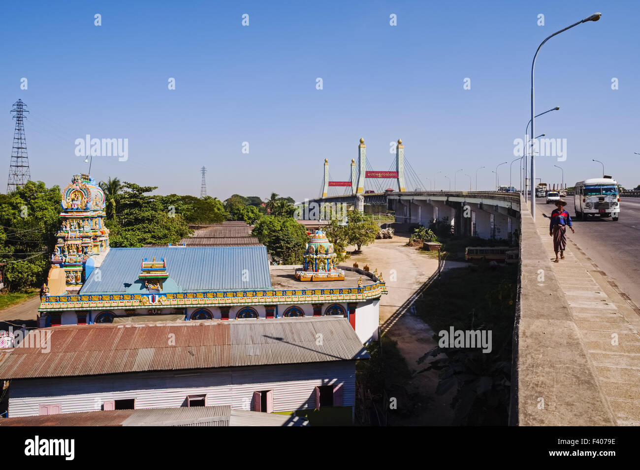 Hindu temple at Maha Bandula Bridge, Yangon Stock Photo - Alamy