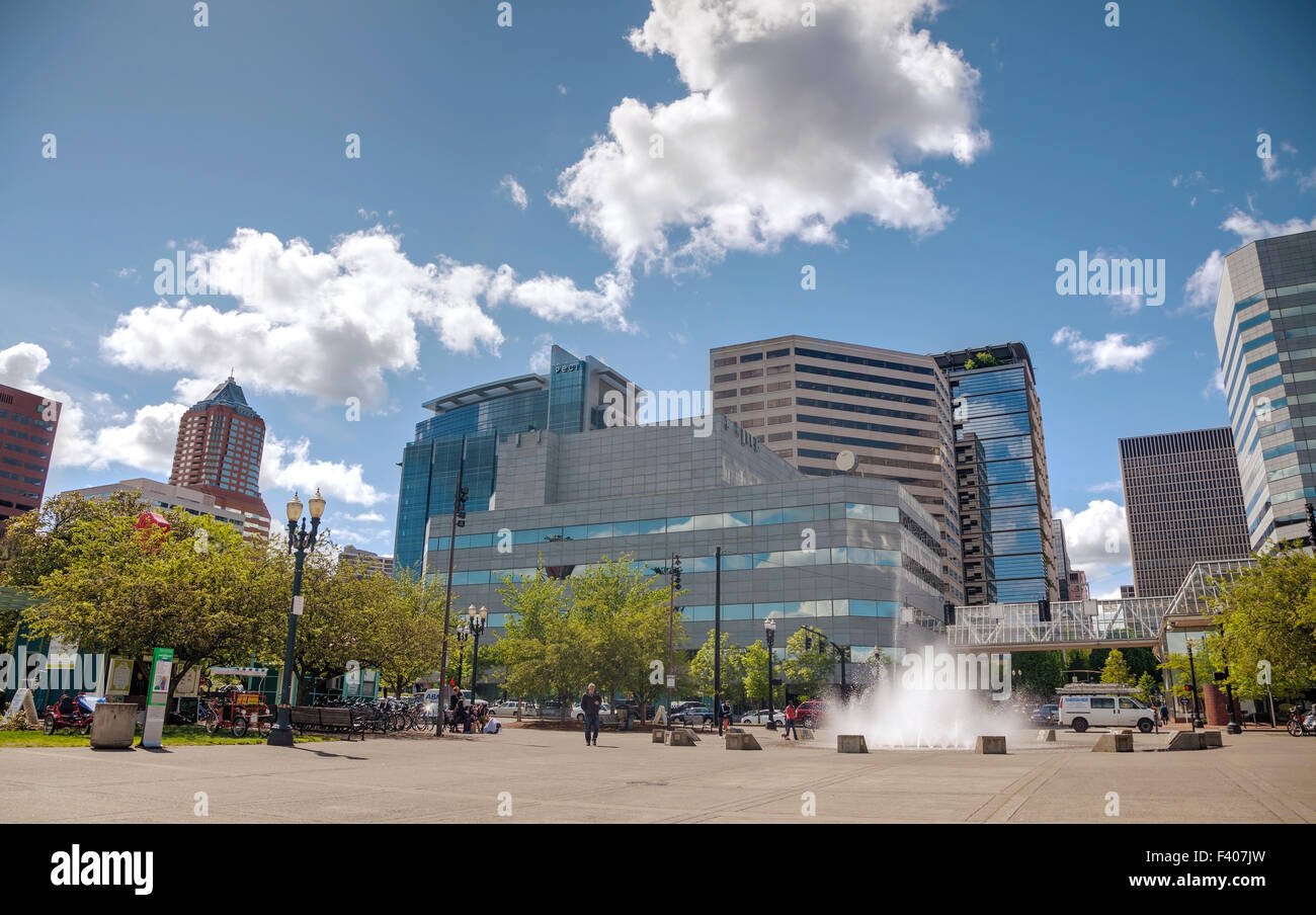 Downtown Portland cityscape on a cloudy day Stock Photo - Alamy