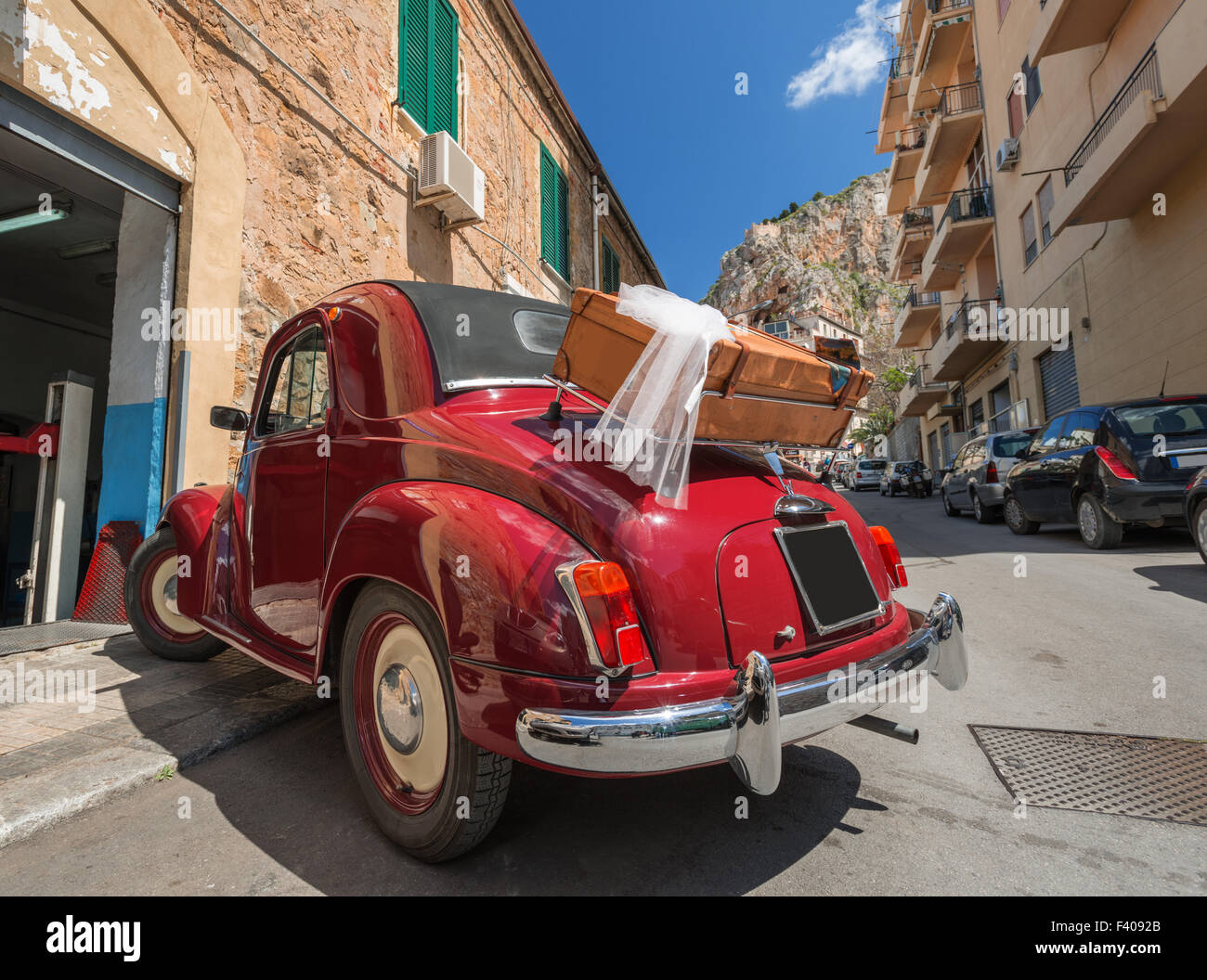 Red convertible retro car Stock Photo - Alamy
