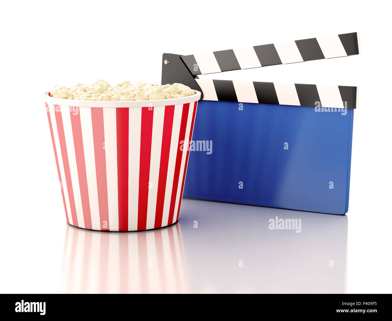 3d cinema clapper and popcorn Stock Photo - Alamy
