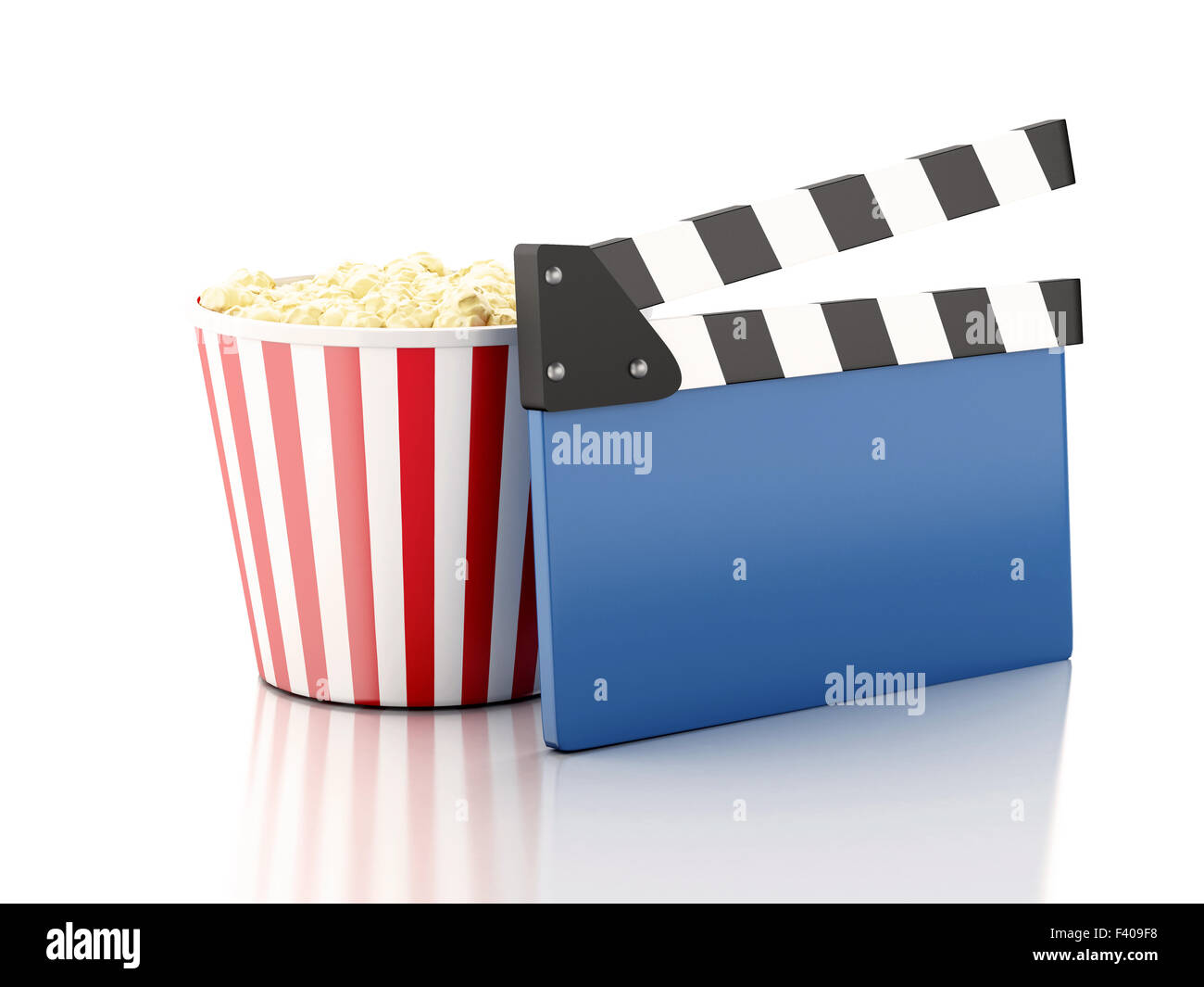 3d cinema clapper and popcorn Stock Photo - Alamy