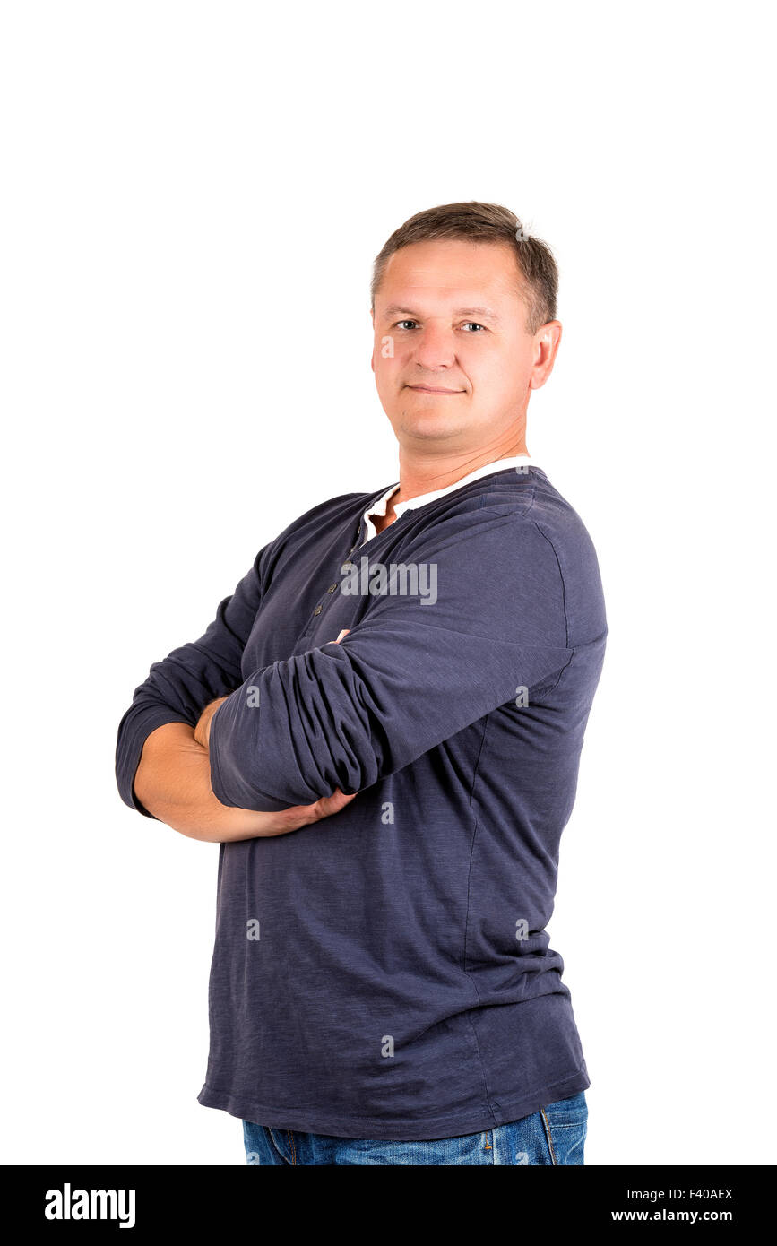 Casually dressed middle aged man side view Stock Photo - Alamy
