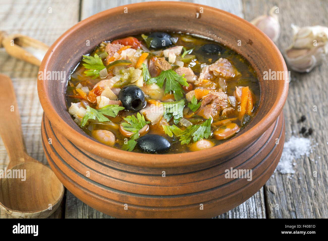 Traditional Russian meat soup closeup Stock Photo - Alamy