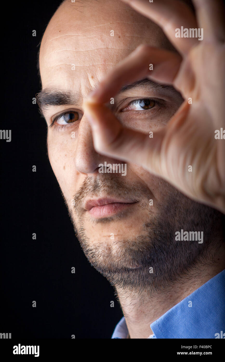 male portrait with hand Stock Photo - Alamy