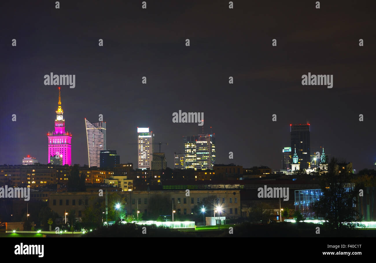 Warsaw cityscape at night Stock Photo - Alamy