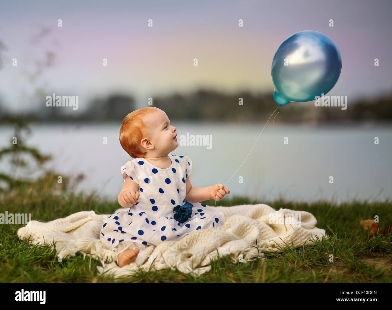 Baby with Balloon Stock Photo - Alamy