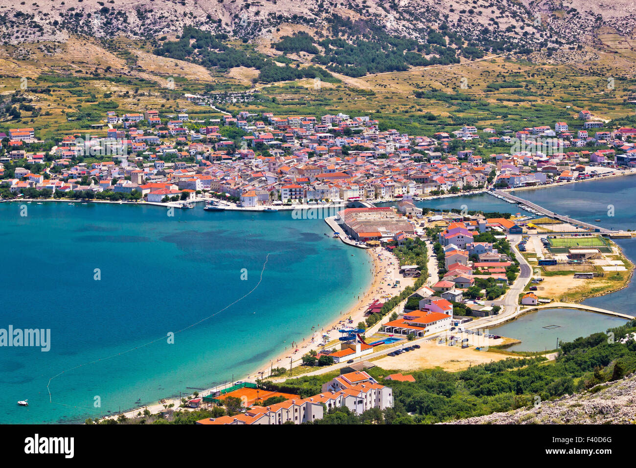 Pag island bay aerial view Stock Photo - Alamy