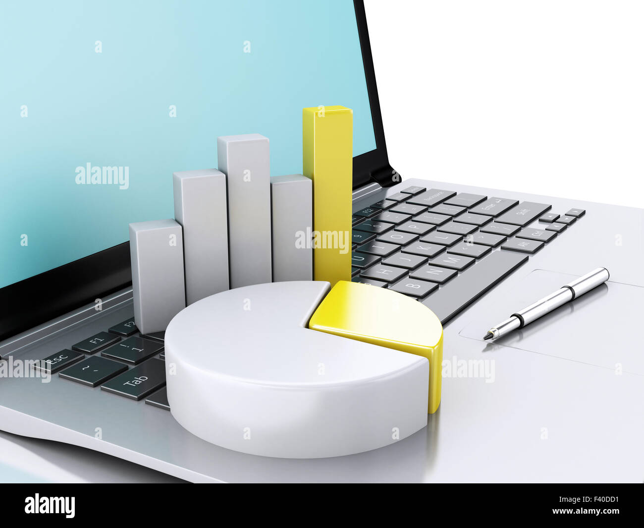 3d Laptop with charts and graph Stock Photo - Alamy