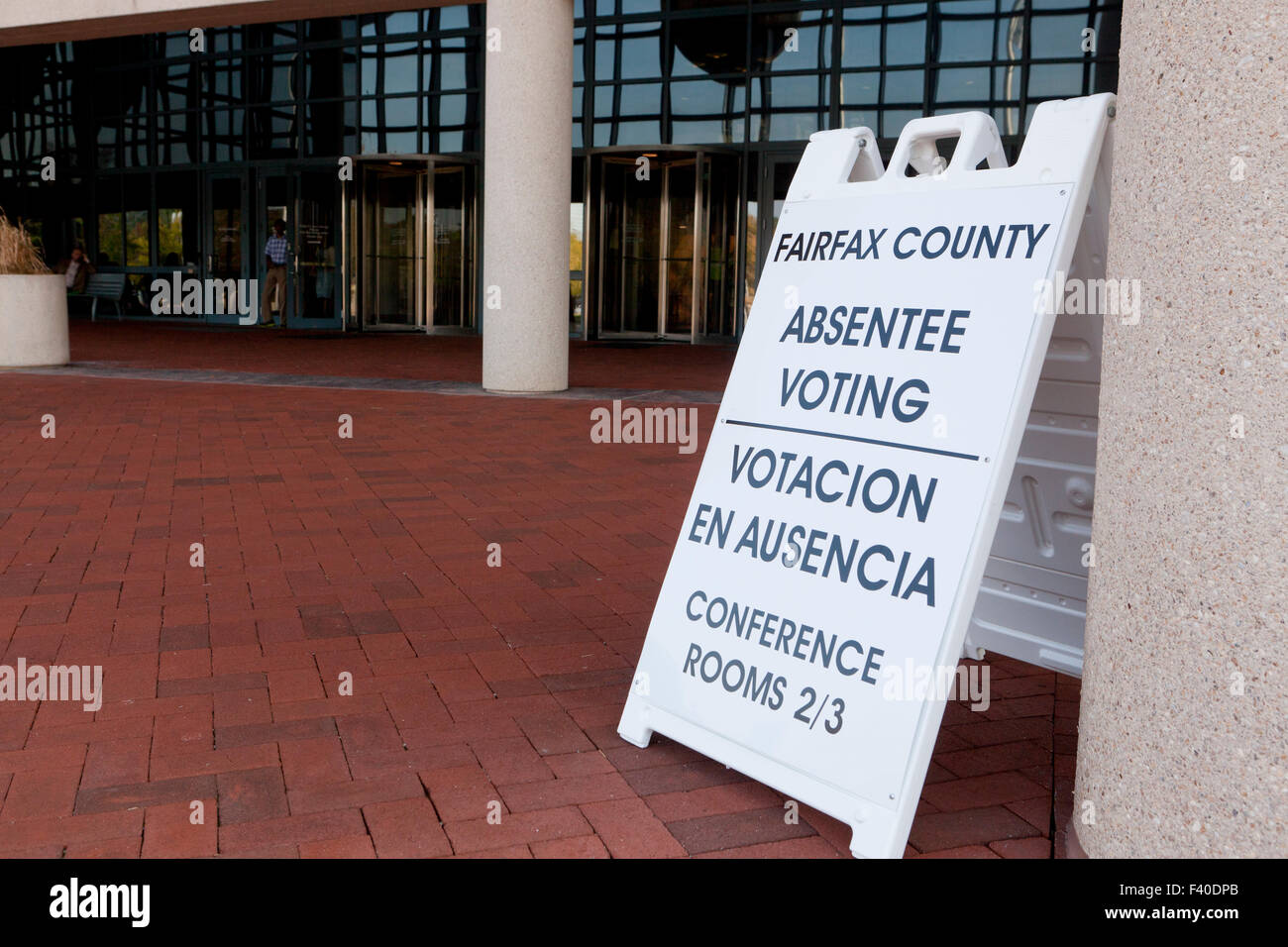 Absentee voting sign at Fairfax County Government Center building ...