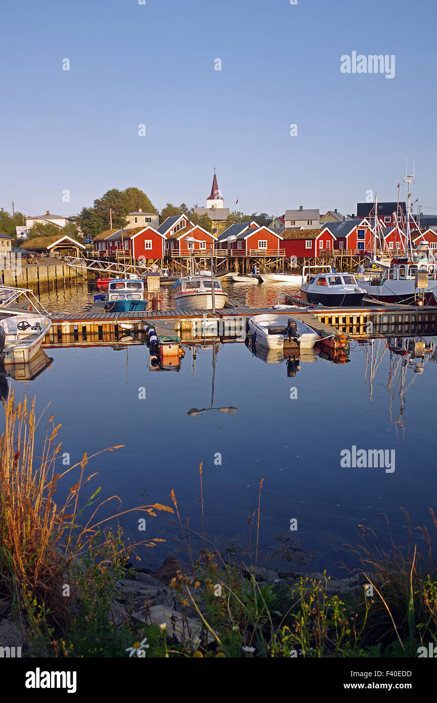 Afternoon mood in the harbour of Reine Stock Photo - Alamy