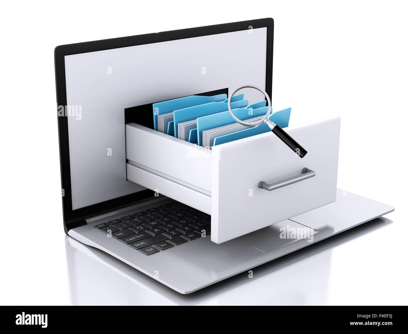 Data storage. Laptop and files 3d Stock Photo - Alamy